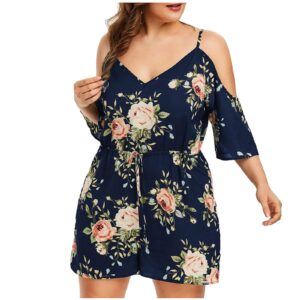 padaleks women plus size floral printed jumpsuits casual short sleeve cold shoulder shorts rompers wide leg pants