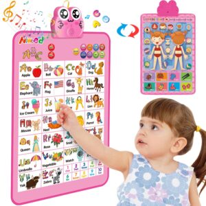 electronic interactive double-sided alphabet wall chart, talking abc & 123 & music & learning poster, educational toddlers toys for ages 2-4 and up kids gifts, best for preschool boys & girls(pink)