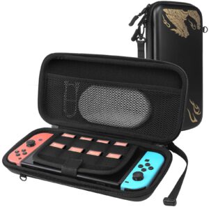 flyekist carrying case for nintendo switch lite - monster hunter rise theme - portable travel protective hard storage bag soft lining with 8 game card slots for switch lite & accessories