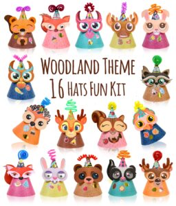 woodland themed christmas party hats making kit c/w chenille stems & stickers. group activities, diy art craft home project. birthday, easter & fiesta decoration for kid