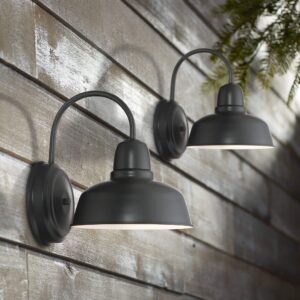 john timberland urban barn rustic industrial farmhouse outdoor wall light fixtures set of 2 black gooseneck arm 11 1/4" for exterior deck house porch patio outside garage front door garden