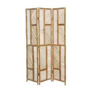 deco 79 wood geometric partition room divider screen hinged foldable partition 3 panel privacy screen, room partition 52" x 1" x 71", brown