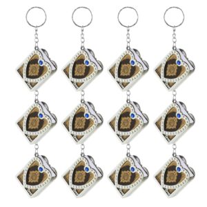 aboofan 12pcs muslim keychain mini rhinestone quran book pendant key ring key holder islamic vintage mirror car bag purse hanging decorations