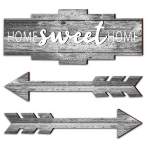 set of home sweet home arrow sign, rustic wood home wall decor, large farmhouse arrow sign plaque wall hanging for bedroom, living room, party, wedding decor (classic color)