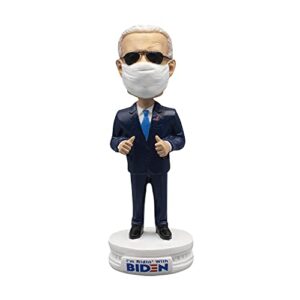 political satire biden bobblehead - joe biden merchandise 2020 with face cover & aviators - funny custom bobblehead joe biden gifts for liberals, democrats - handmade biden decorations - 7.5" tall