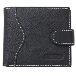 amosfun button wallets for men snap wallet with zipper coin pocket mens leather- mens wallet buckle stitching wallet coin- purse storage bag (black)