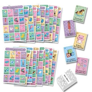 more fiesta baby shower bingo bilingual - english spanish, for 20 players