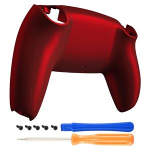 extremerate scarlet red soft touch grip custom back plate bottom shell compatible with ps5 controller, replacement back shell cover compatible with ps5 controller