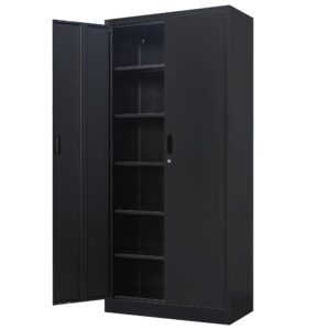 besfur metal storage cabinet with 2 doors and 4 shelves, lockable steel storage cabinet for office, garage, warehouse