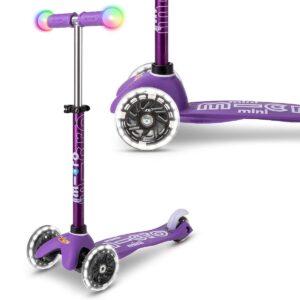 micro kickboard - mini deluxe magic with light-up handlebars, and led light-up wheels, 3-wheeled, lean-to-steer, swiss-designed micro scooter for kids, ages 2-5 (purple)