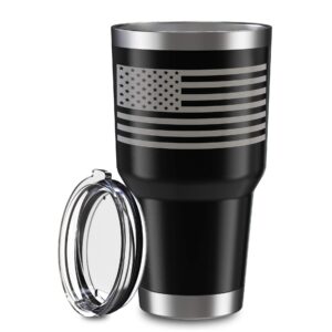 heato usa flag tumbler 20 oz, double wall stainless steel insulated travel mug coffee cup with lid for ice drinks & hot drinks (black)