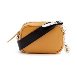 hidelle leather women's crossbody bag | adjustable straps zipper closure small pockets inside- yellow