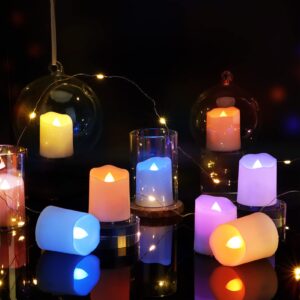 fpoo flameless tea lights usb recgargeable candles, 12 pack tealights candle color changing flickering for halloween, garden, home, christmas decorations