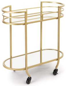 displays2go champagne gold drinks trolley, mirrored glass decks, four casters - satin finish (fsbevcart5)