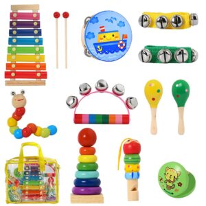 cyy musical instrument toys for toddlers,baby learning music sets,wood xylophone&percussion instruments for children,preschool educational for kids, a great birthday gifts for boys or girls