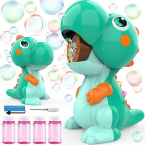 educuties bubble machine for kids, dinosaur toys automatic bubble blower maker with solutions for toddlers ages 4-8 outdoor toy for 3 4 5 6 year old boys girls birthday gift present- green