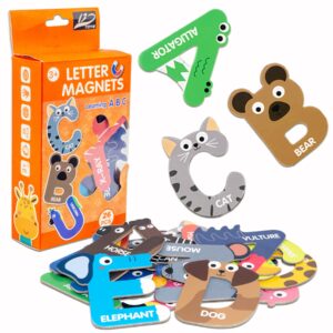 abcaptain refrigerator animal alphabet magnets magnetic letters toy, large abc uppercase preschool educational spelling fridge game gift for kids toddlers boys & girls ages 3 4 5 (26pcs)