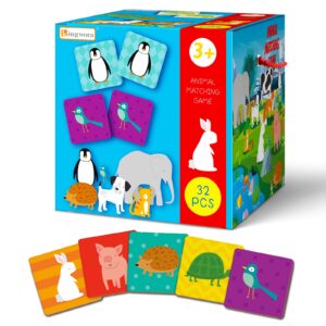 memory game - 16 pairs animal memory games for kids 3 and up, memory matching game for toddlers education, non toxic memory card games of gift for kids preschool 2 year old