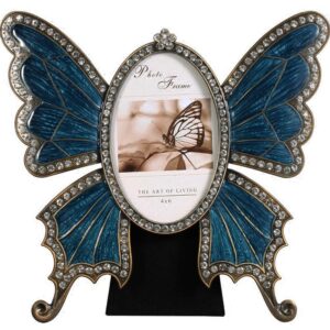 soofylia retro metal butterfly frame with rhinestones indigo photo frame 3.5 × 5 room decor perfect for wedding, baby birth anniversary, vacation, graduation, housewarming or any memorable photos