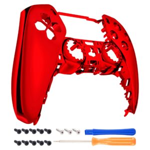 extremerate chrome red glossy diy accessories replacement front shell compatible with ps5 controller, custom faceplate compatible with ps5 controller - touchpad not included