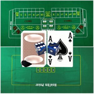 cyber-deals craps & texas hold'em poker layout 2-sided reversible premium felt 6ft x 3ft with authentic las vegasnevada casino table-played dice & cards, plus storage pouch (las vegas only)