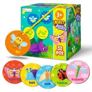 matching game - 16 pairs bug insect memory games for kids 3 and up,toys for 3 year old boys,non toxic preschool learning activities educational memory card games for kids