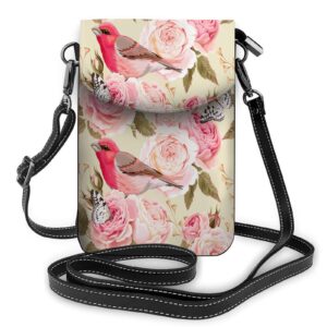 beabes english roses and birds crossbody cell phone purse floral flower butterflies vintage botanical romancewallet handbag