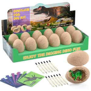 bigear dinosaur eggs excavation dig kit - dinosaur toys for kids - break open 12 dinosaur eggs and discover 12 cute dinosaurs - archaeology preschool science stem crafts birthday gifts for boys girls