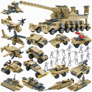 ww2 army building blocks toys set compatible with lego, create a german dora cannon or 16 small military vehicles, with 20 toy soldiers, for boys kids age 6 7 8 year old