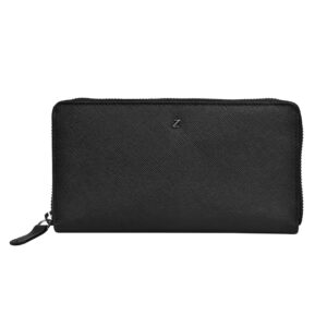 zinda genuine leathers women’s wallet long purse zip around rfid protection (black)