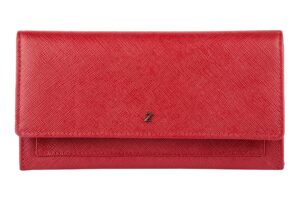 zinda genuine leathers women’s wallet long purse flap over rfid protection (red)