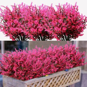 gormiya 10pcs outdoor artificial lavender flowers uv resistant plastic fake lavender purple plants faux greenery hanging floral arrangement for window box garden backyard porch home (pink)