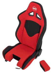 simfab flight simulator seat with seat base cut out for fighter stick or helicopter collective, red