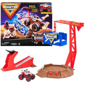 monster jam, blastin’ bones playset with exclusive monster mutt dalmatian, monster truck kids toys for boys aged 3 and up