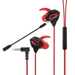 versiontech. gaming earbuds with mic, in-ear gaming headphones wired with microphone dual audio drivers noise cancelling stereo bass compatible for pc/ps5/ps4/xbox/nintendo/switch/mobile 3.5mm aux-red