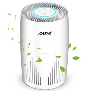 mkhs hepa air purifiers for home - hepa filter, cleaner odor eliminators for living room, kitchen, bedroom, removing 99.97% wildfire smoke, pet dander, dust, pollen, white