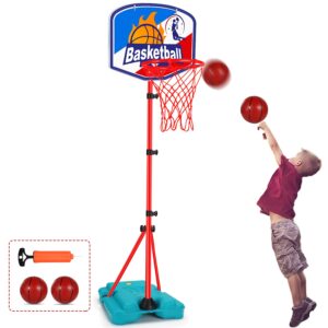 kids basketball hoop portable adjustable height 2.9ft-6.2ft mini toddler basketball goals outdoor & indoor toys with 2 balls summer yard backyard outside sport toys for boys age 3 4 5 6 7 8 gifts