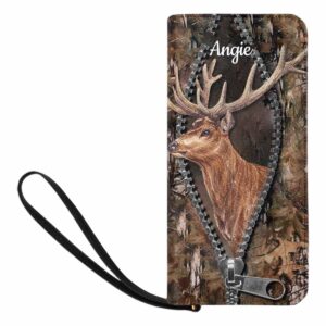 interestprint personalized name wristlet wallet, custom mom's gift deer women's leather clutch purse