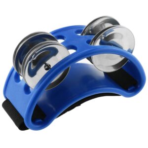 e-outstanding foot tambourine guitar drum percussion companion metal jingle bell musical instrument, blue