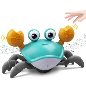 zonice crawling crab baby toy with music and led light up for kids, toddler interactive learning toy with automatically avoid obstacles, build in rechargeable battery (green)