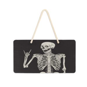 human skeleton skull hanging door sign plaque, funny halloween wall signs home decor with string decorative hanging sign for front door yard garden entrance porch farmhouse office 6x11 inches