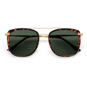 sojos retro aviator square polarized sunglasses for women men,vintage women's sun glasses shades uv400 sj2180with tortoise frame green lens