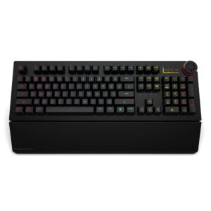 das keyboard 5qs smart rgb programmable mechanical keyboard for work & gaming, soft tactile mechanical switches, built-in rgb profiles, palm rest, volume knob, aluminum top (104 keys, black)