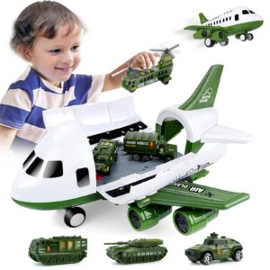 unih airplane toys set, transport cargo airplane and 6pcs mini army vehicles, military vehicle play set birthday for kids toddlers boys 3 4 5 6 years old