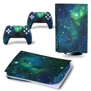 full body vinyl skin for ps5 disk version, ps5 console and controllers skin sticker decal cover - galaxy