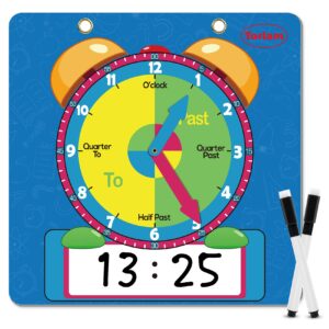 magnetic writable dry erase learning clock | clock for kids learning to tell time | large 12" demonstration teaching time practice clock with dry erase writing surface | pen included | (dark blue)