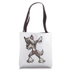 dabbing chinese crested dog tote bag