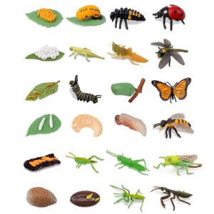 odowalker 24pcs life cycle figures,insect figurines life cycle of monarch butterfly,honey bee,ladybug,praying mantis,dragonfly,grasshopper safariology bug figures kits educational school project