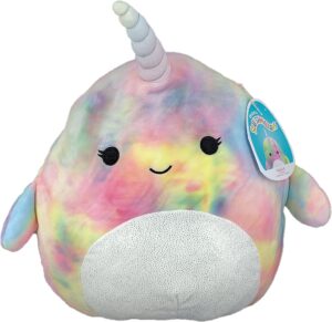 squishmallows kellytoys - 8 inch (20cm) - navina the pink rainbow tie dye narwhal - super soft plush toy animal