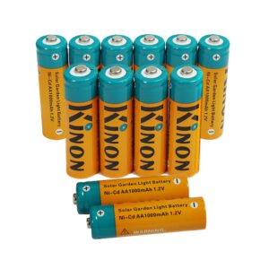 kinon double a rechargeable batteries 1.2v nicd aa 1000mah (12 pieces) for outdoor solar garden lights landscape pathway lights porch and patio lights, orange (kaa1000kn12p)